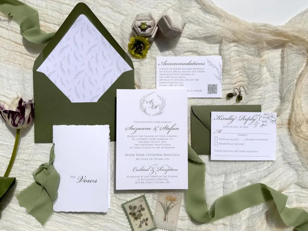 Sage Wreath Wedding Invitations by Daisy Designs of Ottawa